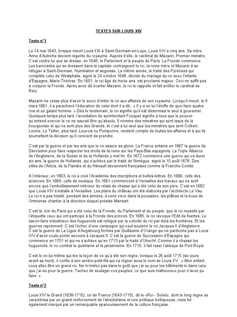 Textes Sur Louis Xiv | Louis XIV de France | Château de Versailles