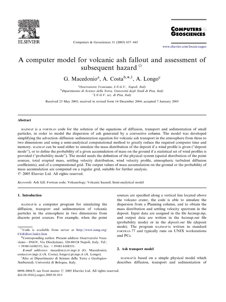 Volcanic Ash Fallout Model HAZMAP | PDF | Computer Simulation | Mode ...