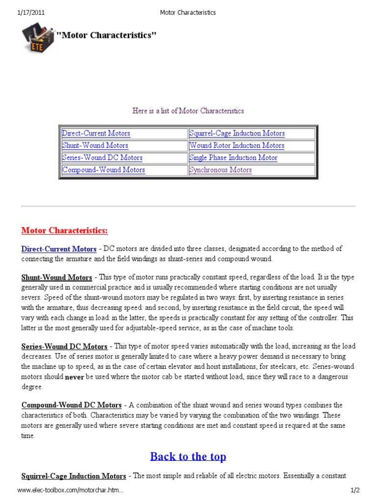 Motor Characteristics | PDF