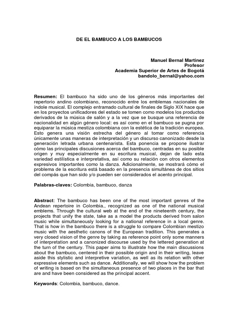 Del Bambuco A Los Bambucos | PDF | Tempo | Ritmo