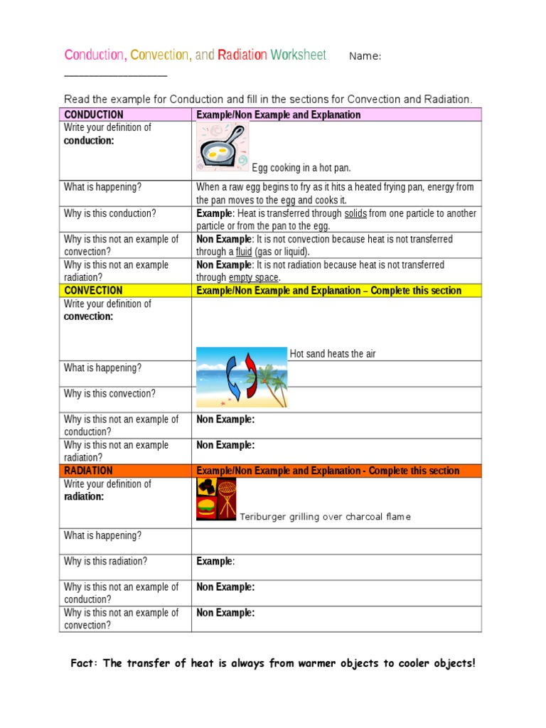 Heat Transfer Conduction Convection Radiation Worksheet Pdf