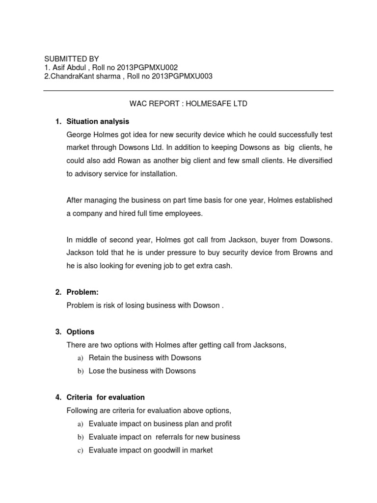 Holmesafe Case - WAC Report | PDF
