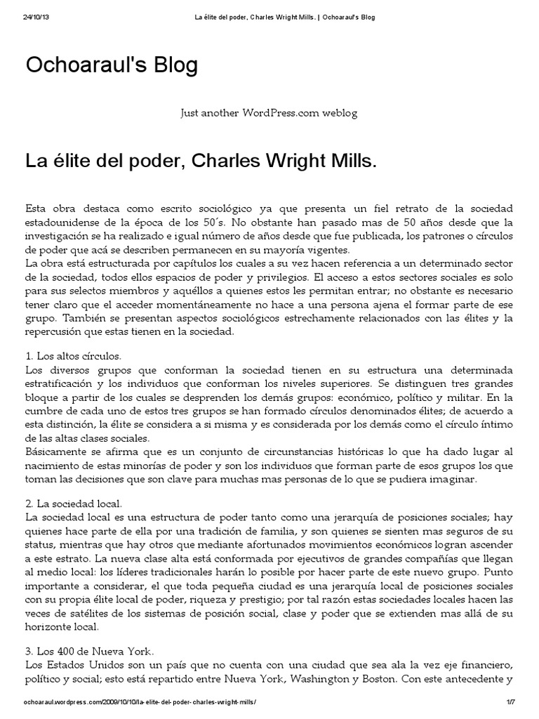 La Élite Del Poder, Charles Wright Mills | PDF | Militar | Sociedad