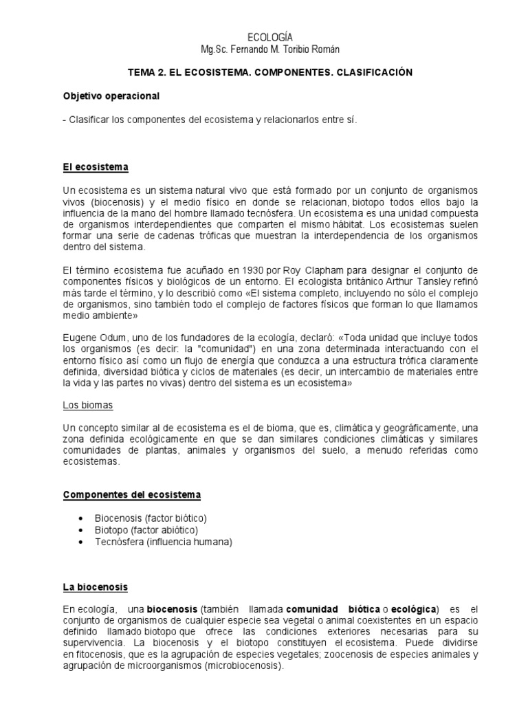 Tema 2-Ecología | PDF | Ecosistema | Biogeografia