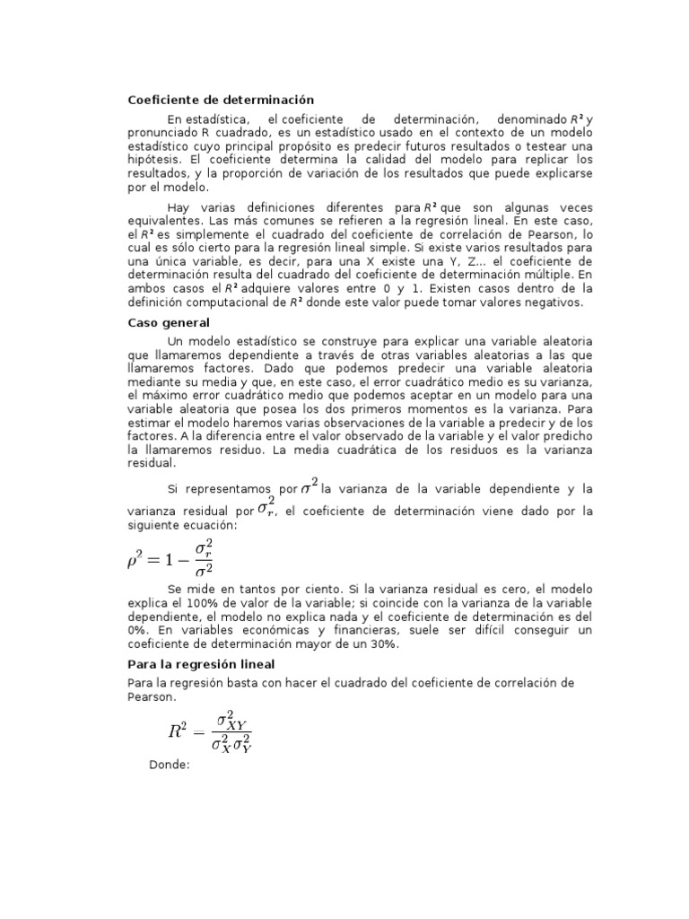 Coeficiente de Determinación R² en Regresión | PDF | Coeficiente de ...