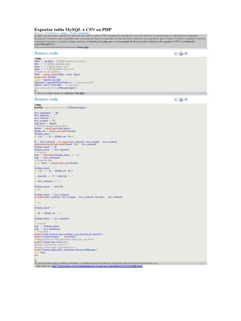 Exportar Tabla MySQL A CSV en PHP | PDF | Software de gestión de datos | Software