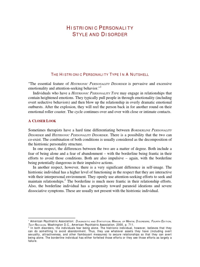 Histrionic | PDF | Personality Disorder | Borderline Personality Disorder