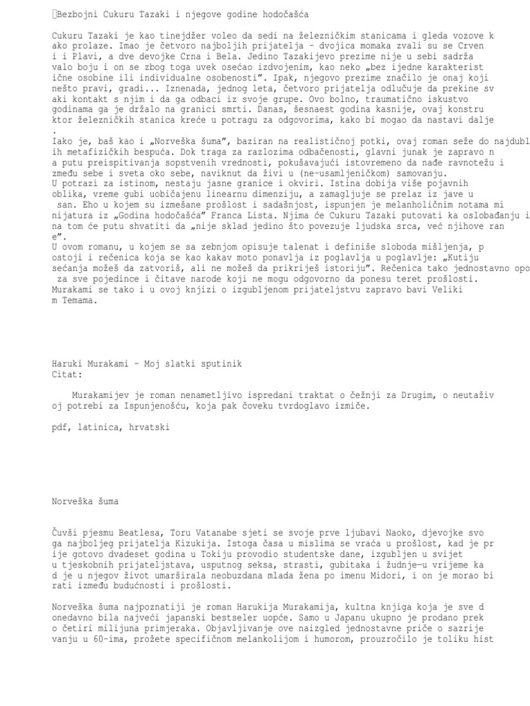 Haruki Murakami - Opisi Knjiga Kratki | PDF