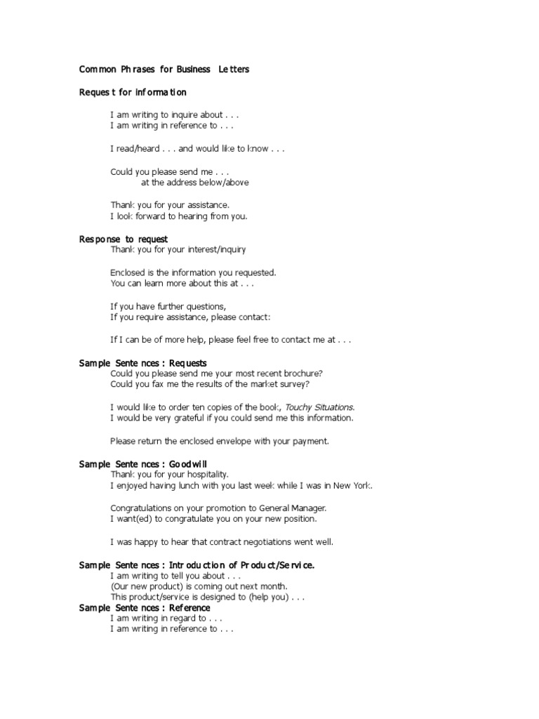 Common Phrases for Business Letters | PDF