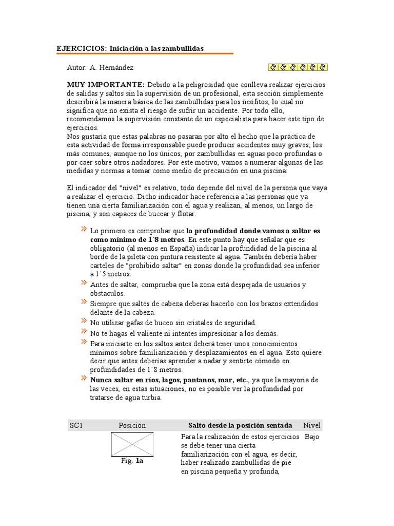 EJERCICIOS de Zambullidas | PDF | Submarinismo | Natación humana