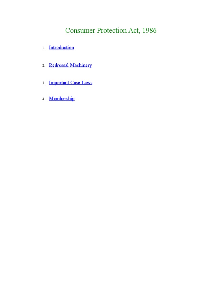 Consumer Protection Act, 1986 | PDF | Business