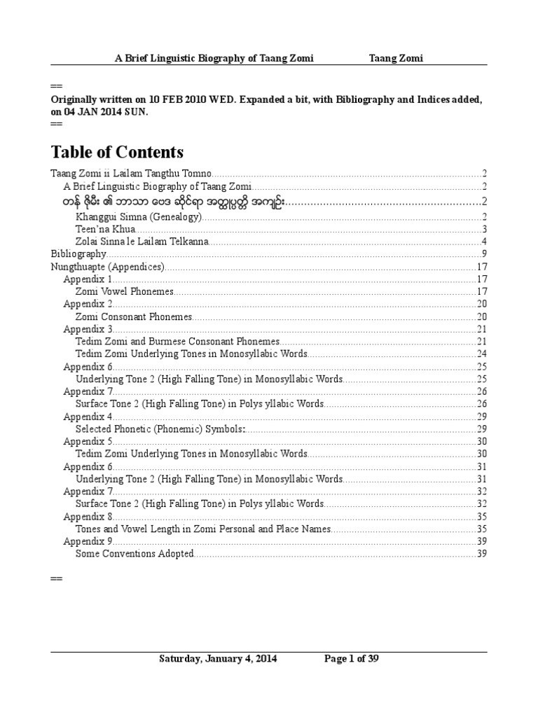Linguistic Biography of Taang Zomi | PDF | Syllable | Consonant