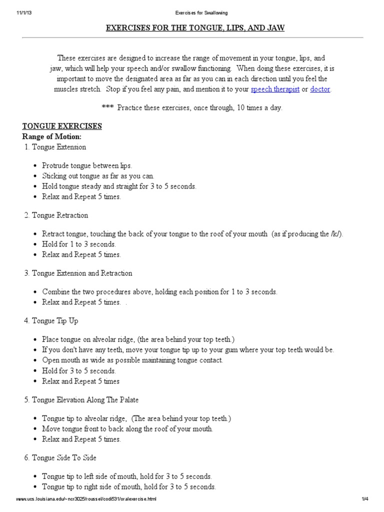 Swallowing and Oral Motor Exercises | PDF | Tongue | Mouth