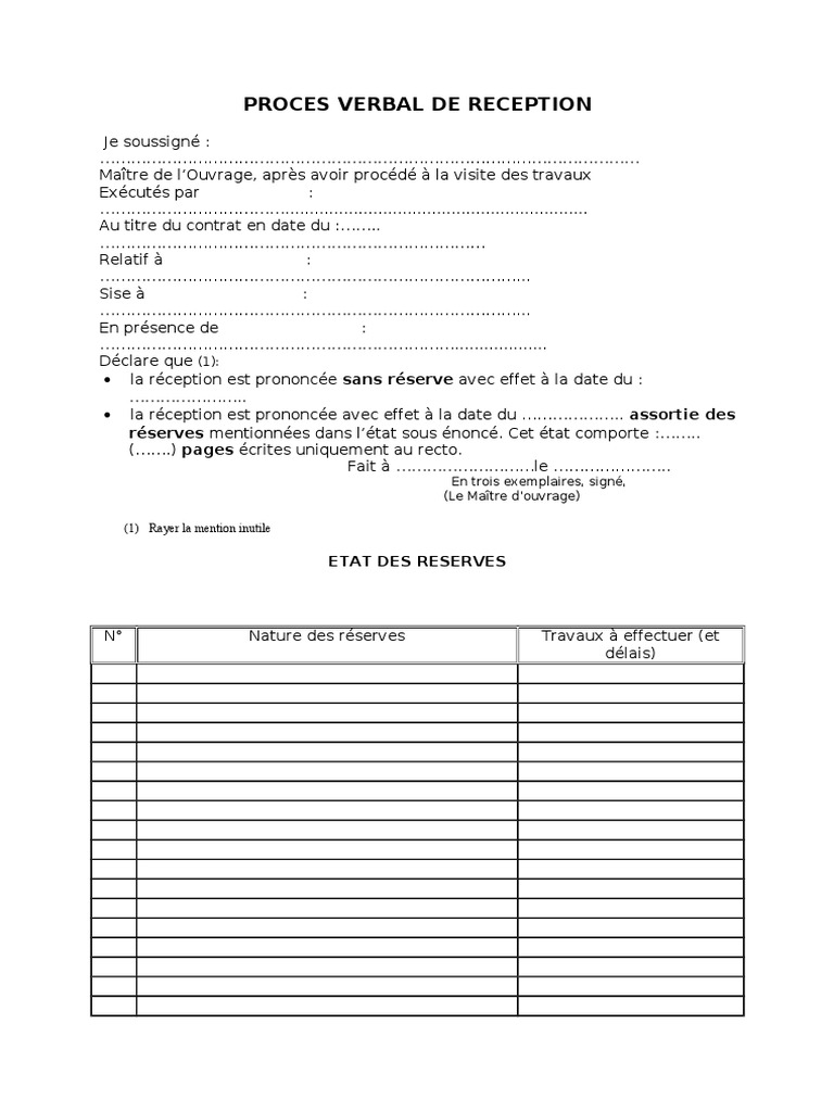 Proces Verbal de Reception | PDF