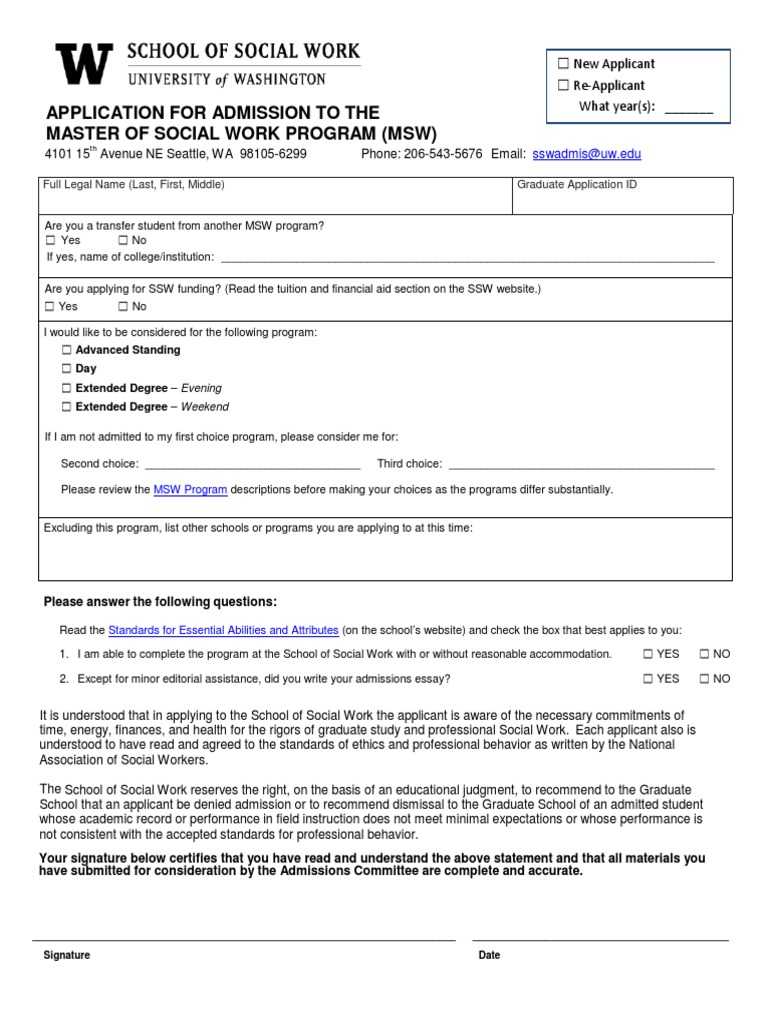 MSW Application 2014-15 Form | PDF | Graduate School | Social Work