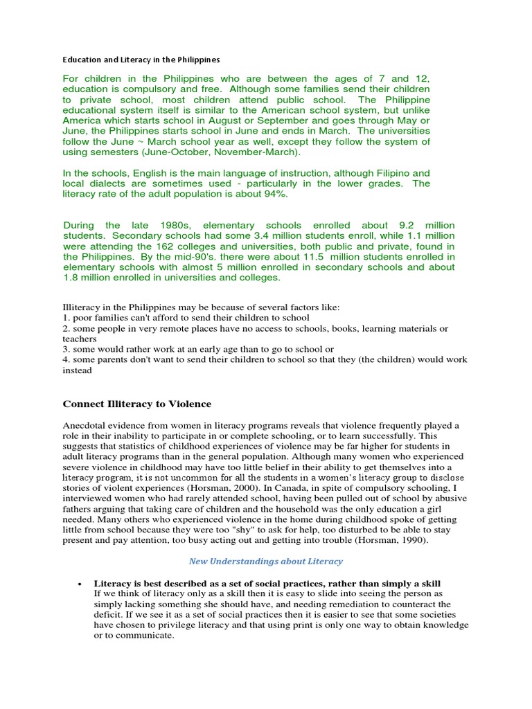 Education and Literacy in The Philippines | PDF | Literacy | Violence