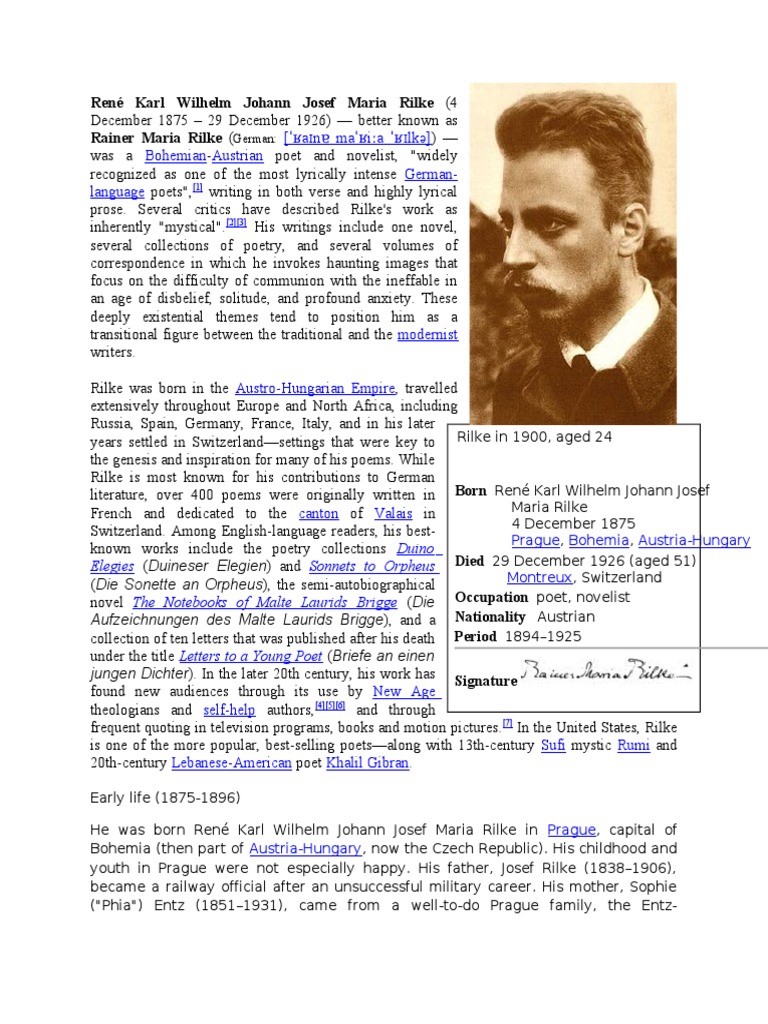 René Karl Wilhelm Johann Josef Maria Rilke | PDF | German Language ...