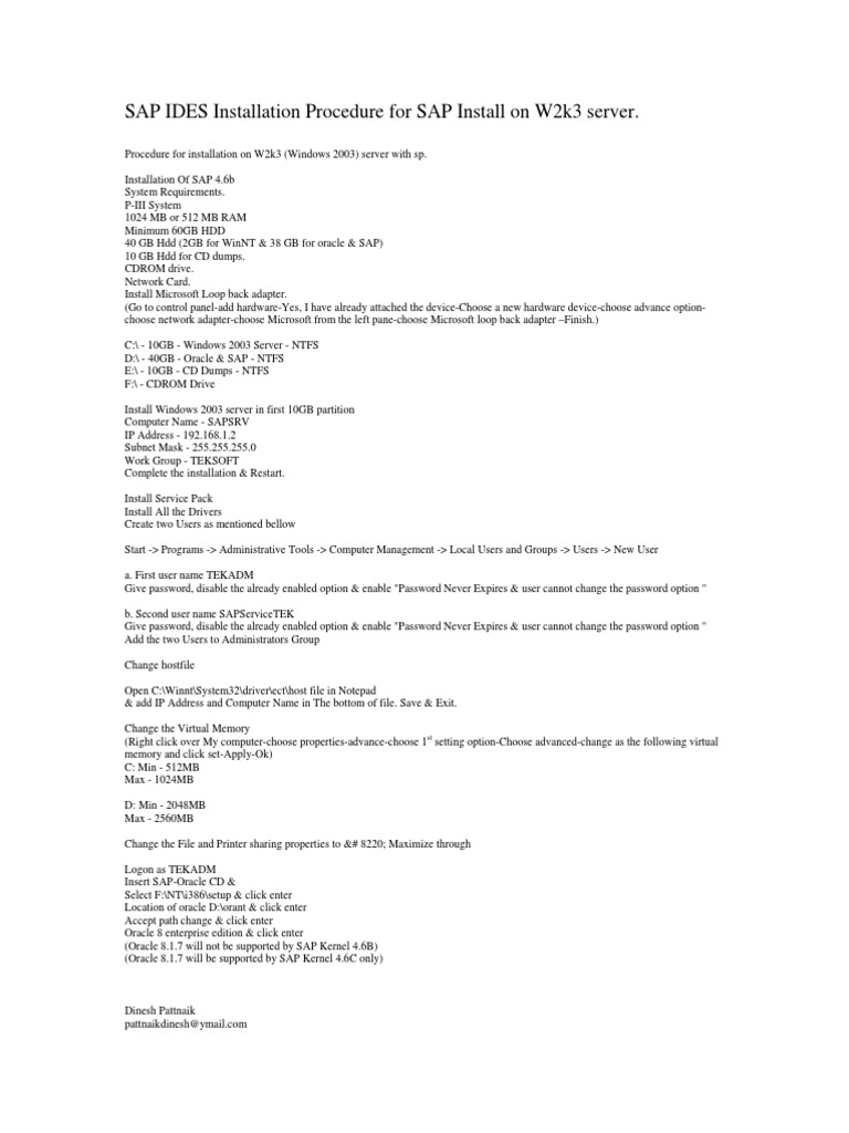 SAP 4.6 Installation Guide For 2003 Server | Download Free PDF ...