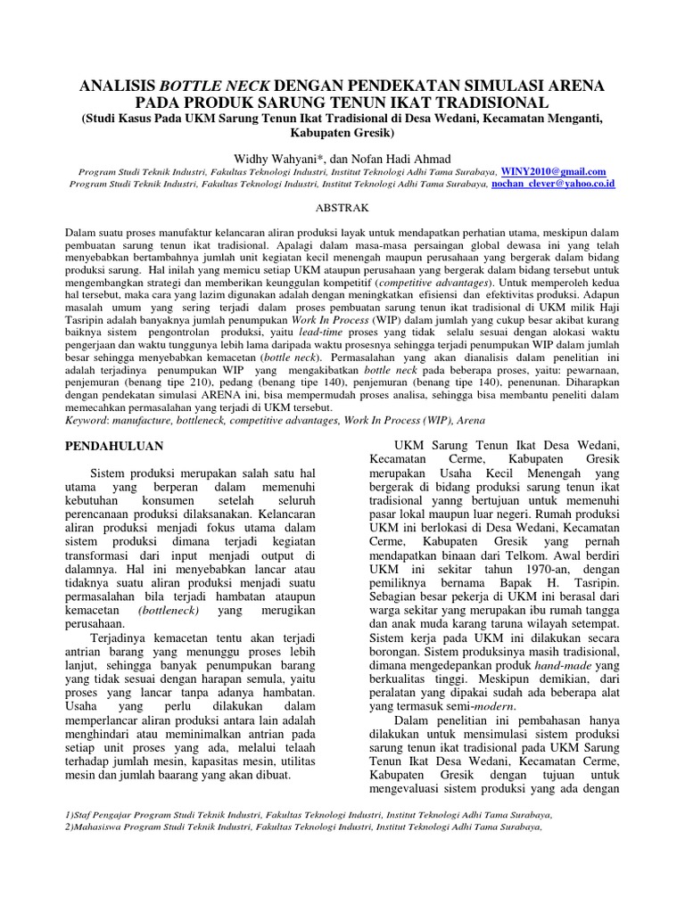 Analisis Bottle Neck Dengan Pendekatan Simulasi Arena Pada Produk ...