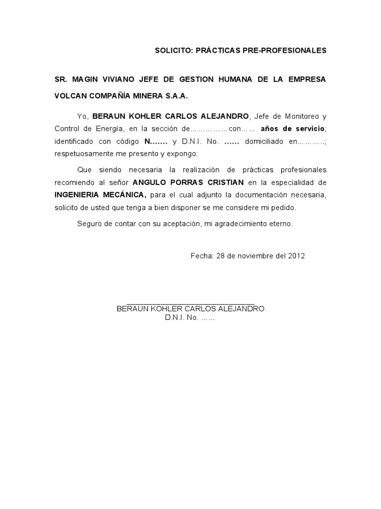 Solicitud de Prácticas Pre Profesionales | PDF