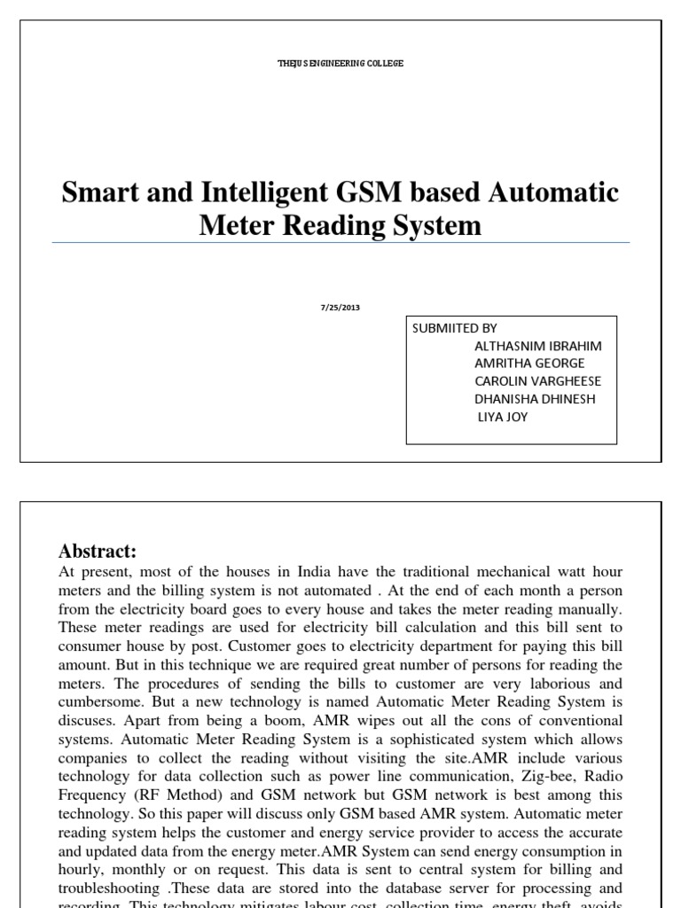Smart and Intelligent GSM Based Automatic Meter Reading System | PDF ...