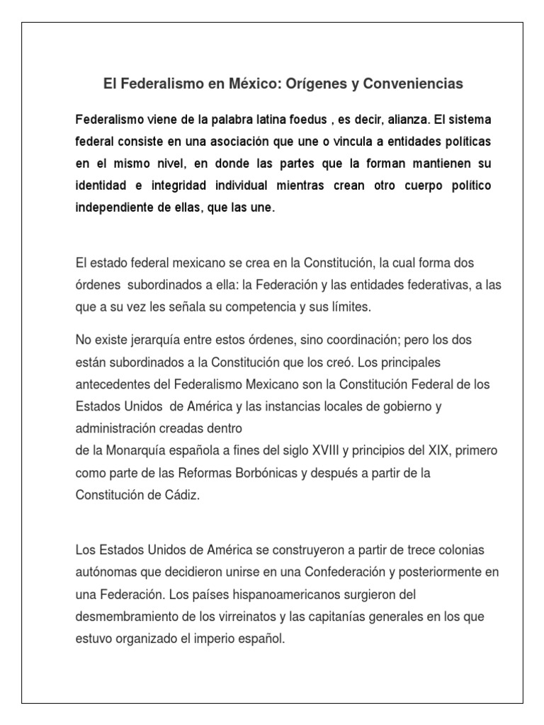 El Federalismo en México | PDF | Federación | México