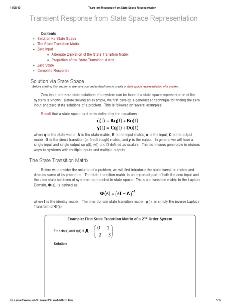 Transition Representation | PDF | Matrix (Mathematics) | Laplace Transform