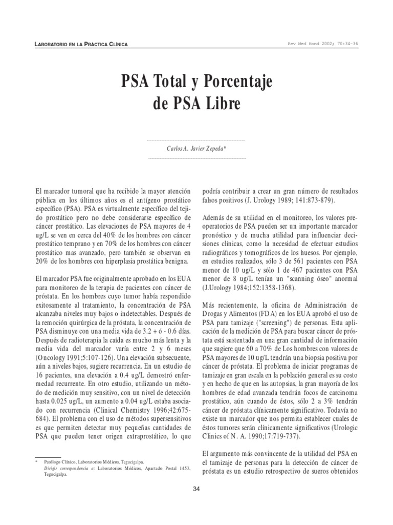 PSA Total y Porcentaje de Psa Libre | PDF | Antígeno específico de la ...