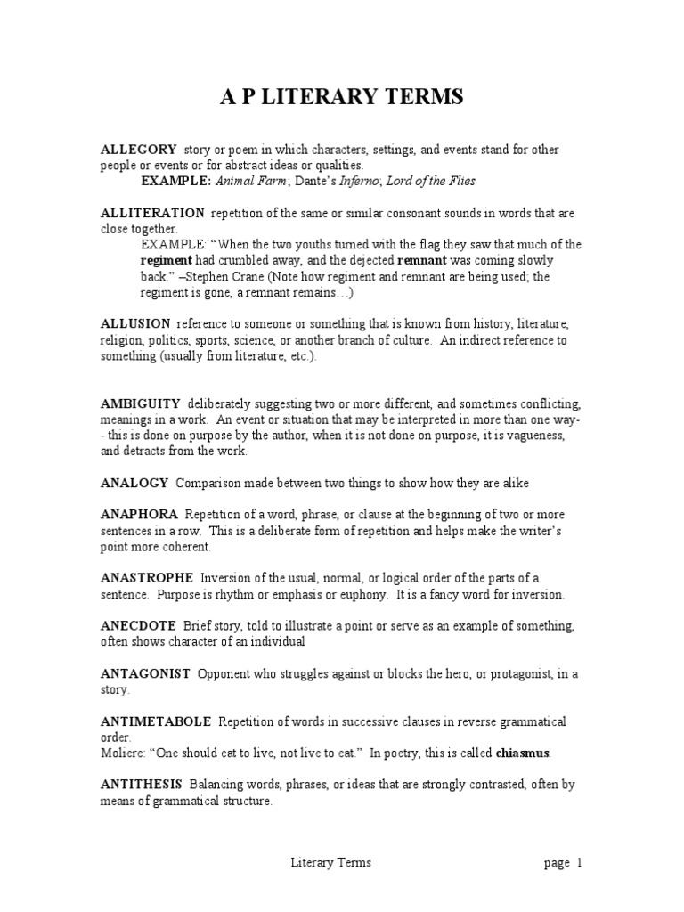 AP Literary Terms | PDF | Poetry | Narration