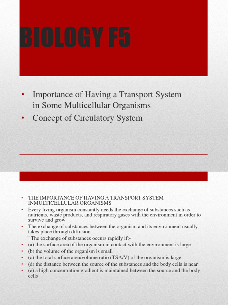 Biology F5: Importance of Having A Transport System in Some ...