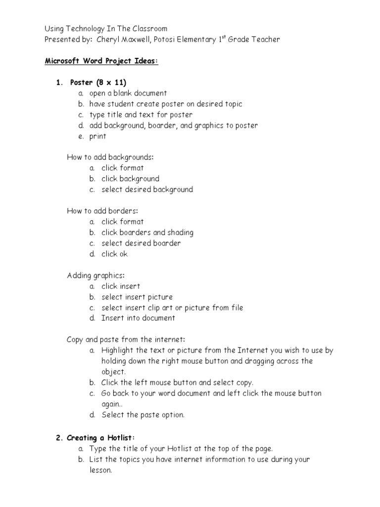 Microsoft Word Project Ideas: 1. Poster (8 X 11) | PDF | Computing ...