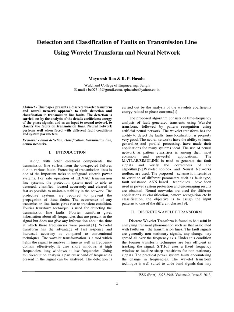 Detection And Classification Of Faults On Transmission Line Using Wavelet Transform And Neural