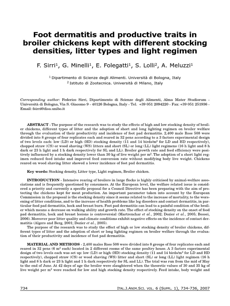 Foot Dermatitis and Productive Traits in Broiler Chickens Kept With ...