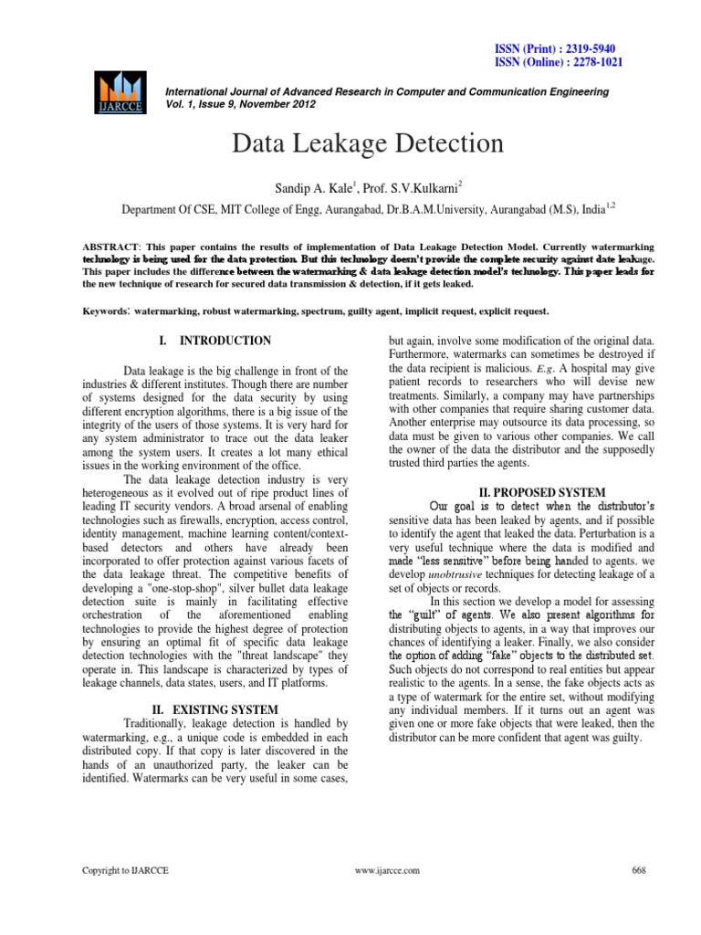 14-Data Leakage Detection | PDF | Wavelet | Telecommunications Engineering