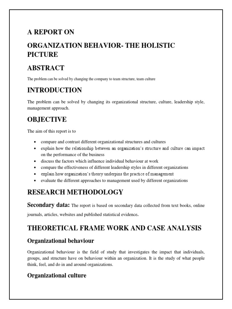 A Report On Organization Behavior-The Holistic Picture: Secondary Data ...