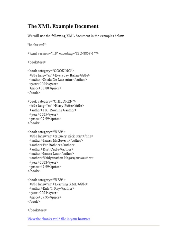 The XML Example Document: View The "Books - XML" File in Your Browser | Download Free PDF | Data ...