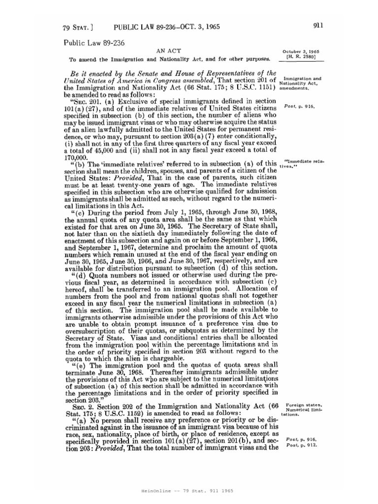 Immigration Act of 1965 | PDF | Home & Garden