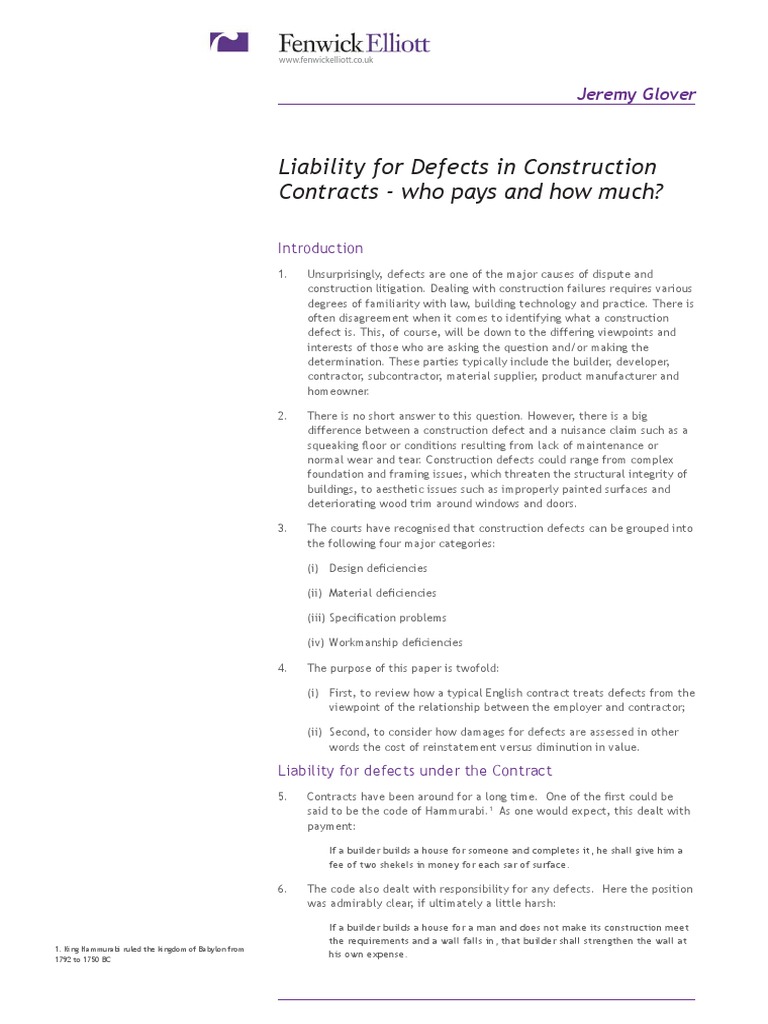 Defects in Construction Contracts | PDF | Damages | Negligence