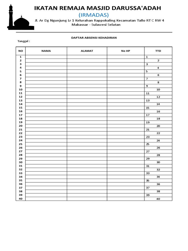 Contoh Absensi Remaja Masjid | PDF