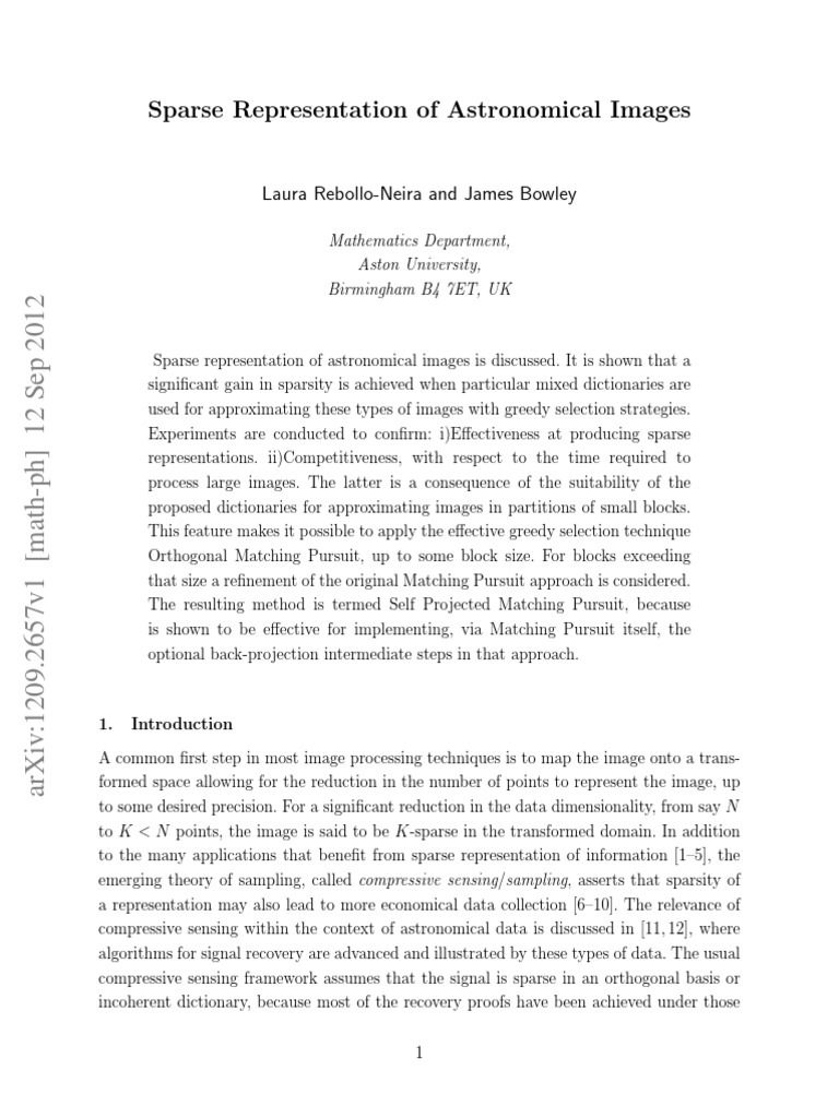 Sparse Representation of Astronomical Images: Laura Rebollo-Neira and ...