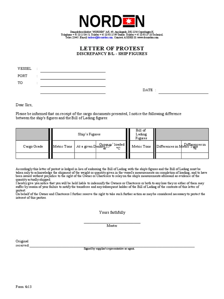 Doc-13 Letter of Protest Ship-shore Diff
