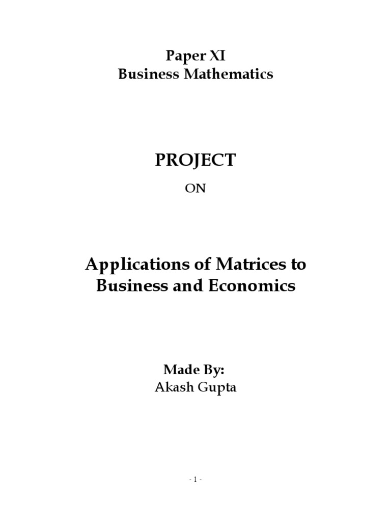 Applications of Matrices To Business and Economics | PDF | System Of ...