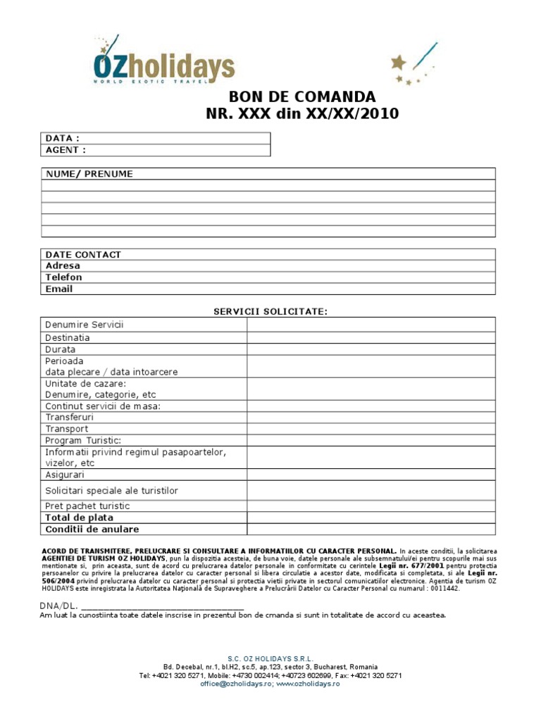 Model Bon de Comanda