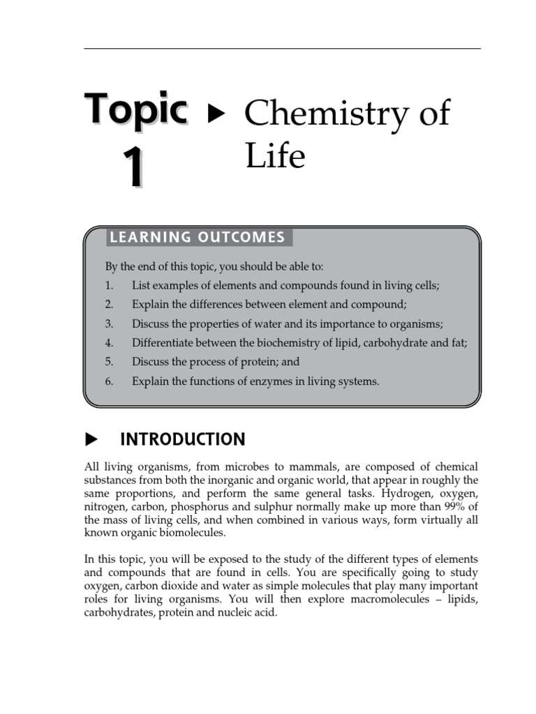 Topic 1 Chemistry of Life | PDF | Properties Of Water | Genetic Code