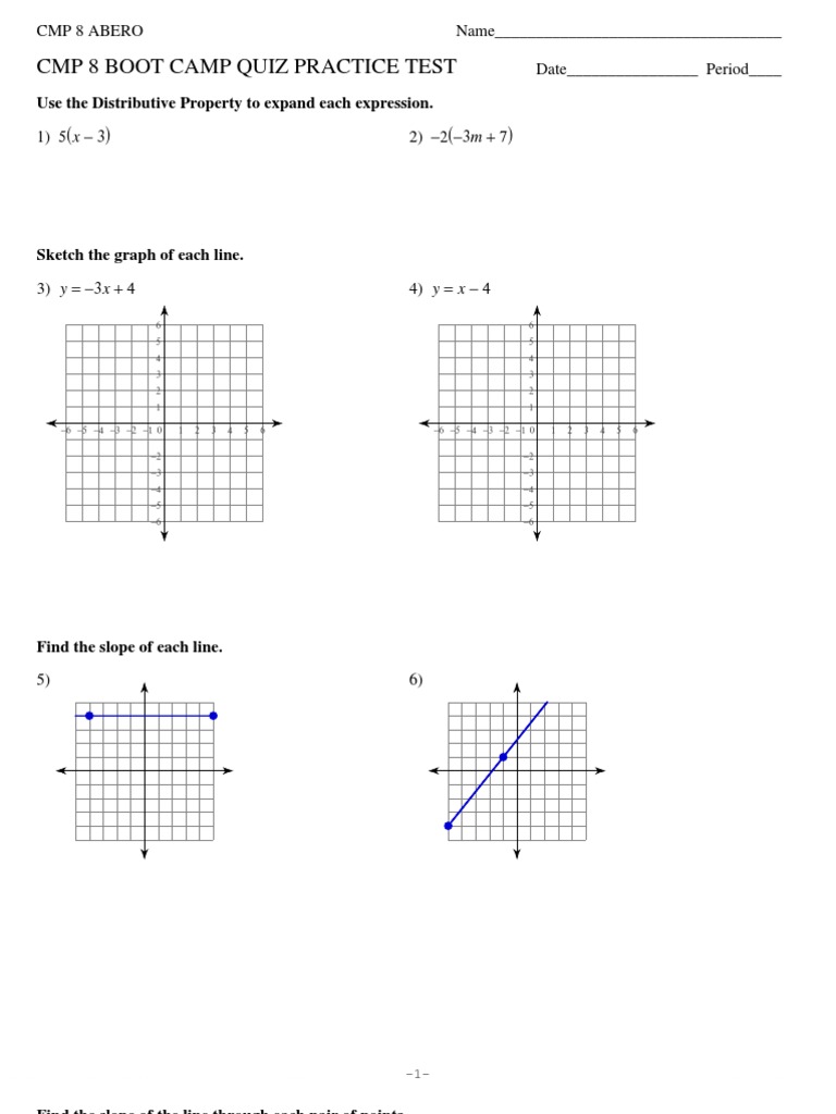 CMP 8 Boot Camp Quiz Practice Test No Key | PDF | Algebra | Teaching ...