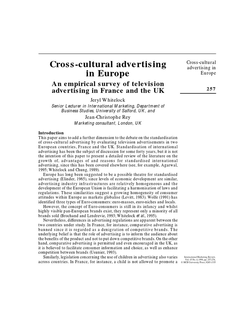 Cross-Cultural Advertising in Europe | PDF | Television Advertisement ...