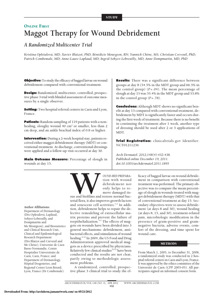 Maggot Therapy for Wound Debridement | Wound | Student's T Test