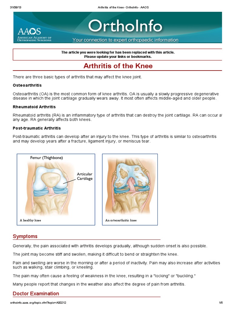 Arthritis of The Knee - OrthoInfo - AAOS | PDF