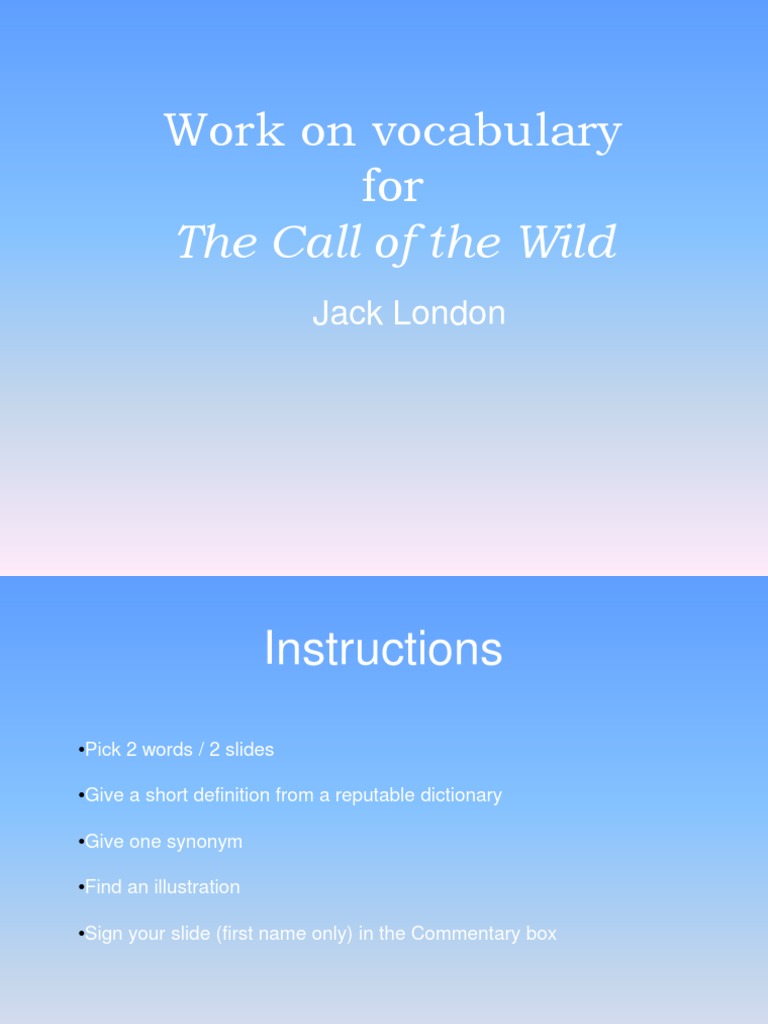 Work On Vocabulary For: The Call of The Wild | PDF