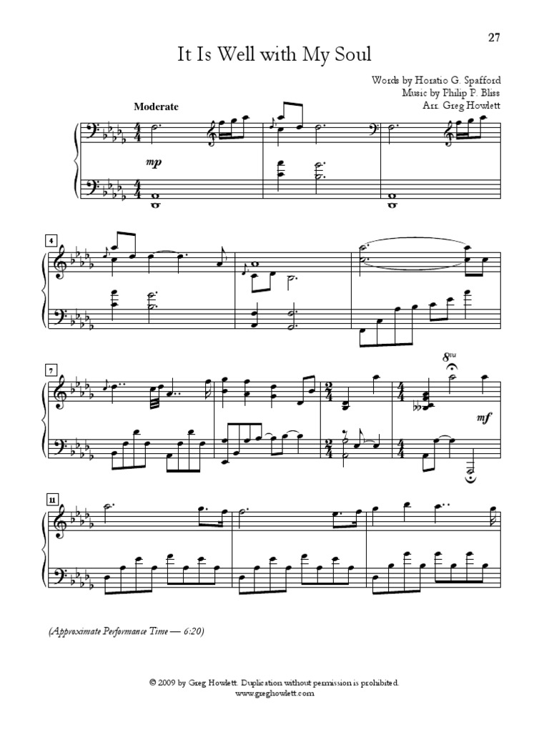 It Is Well with My Soul: jœ Words by Horatio G. Spafford Music by Philip P. Bliss Arr. Greg ...